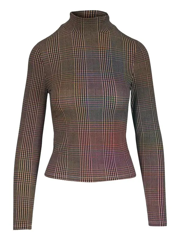 Veronica Beard Plaid-pattern Mock-neck Top - Brown