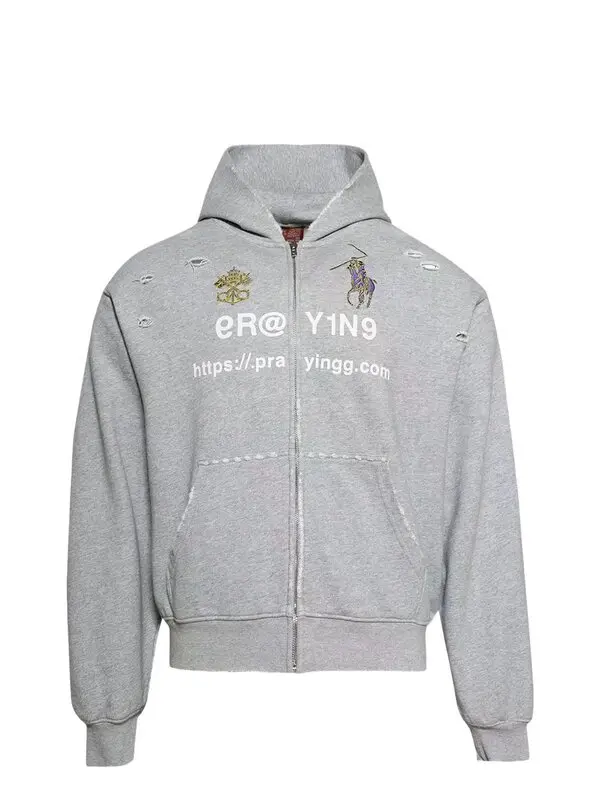 PRAYING Graphic Hoodie - Grey