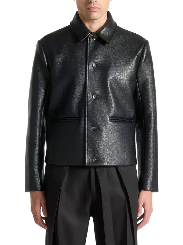 Manière De Voir Button-up Leather Jacket - Black