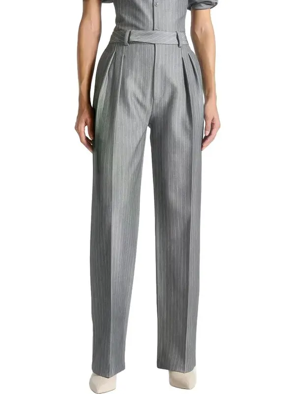 Manière De Voir Pinstripe Pleat Tailored Trousers - Grey