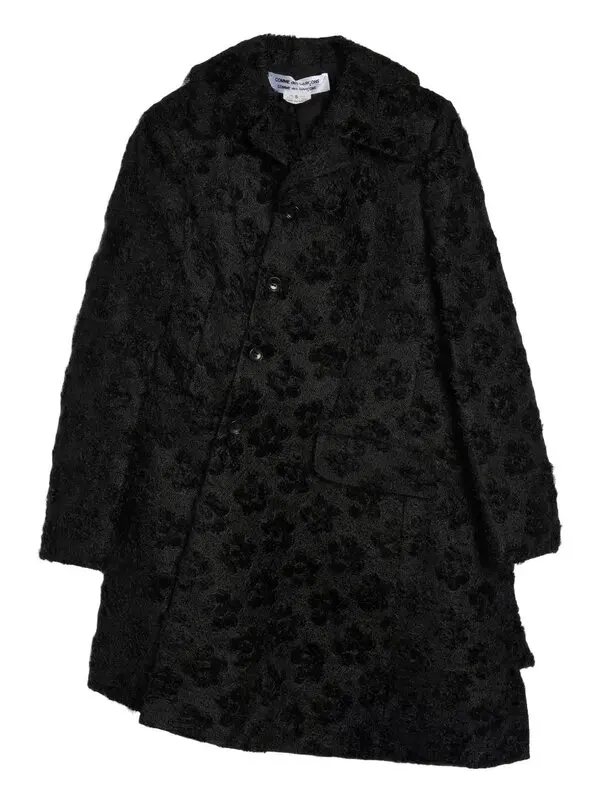 Comme Des Garçons Flower-patterned Jacquard Coat - Black
