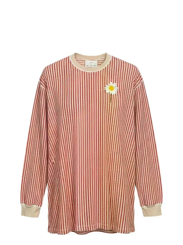 SONG FOR THE MUTE Striped Crewneck Sweatshirt With Flower Detail - Red