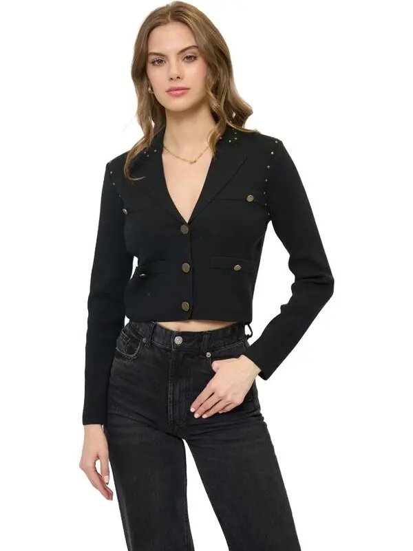 Central Park West Studded Knit Blazer - Black
