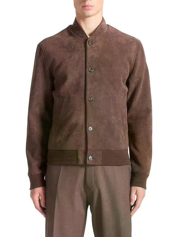 Manière De Voir Button Suede Bomber Jacket - Brown