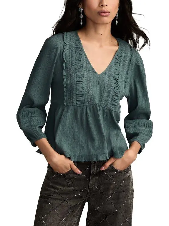 Lucky Brand Lace Accent Peplum Top - Stormy Weather