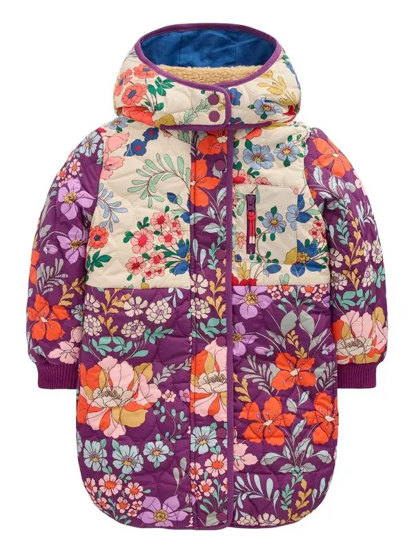 Boden Longline Quilted Coat - Mix Purple Floral