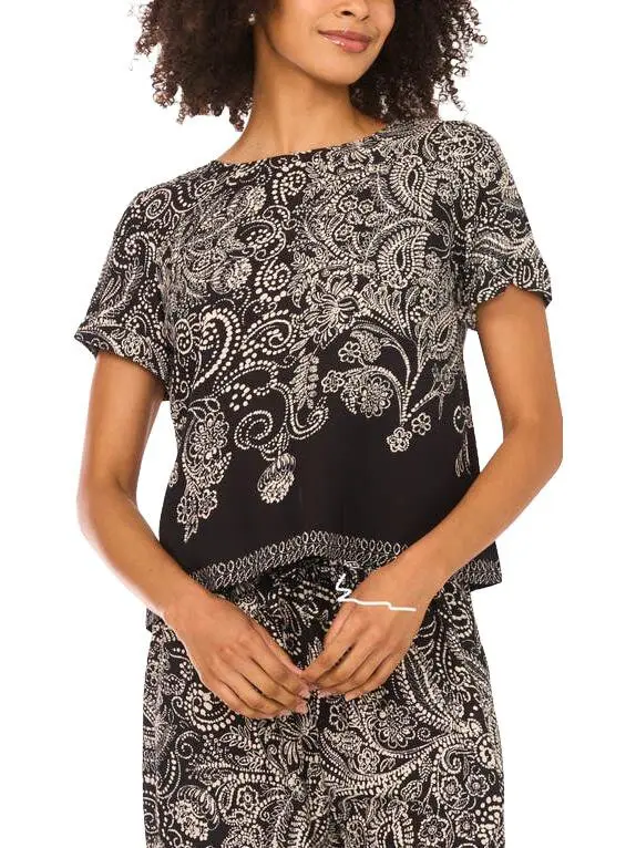Vince Camuto Paisley Print Short Sleeve Top - Rich Black