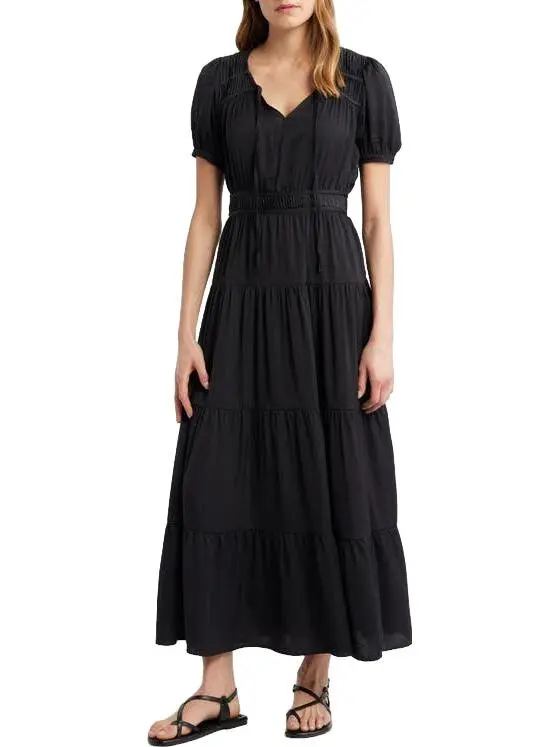 Lucky Brand Crinkle Satin Maxi Dress - 001 Black