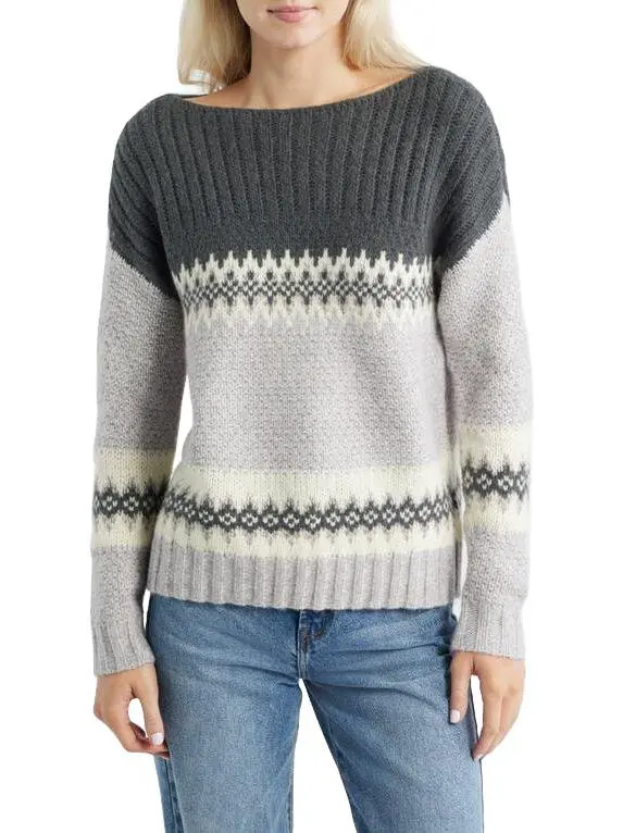 Lucky Brand Fair Isle Boat Neck Sweater - Micro Chip