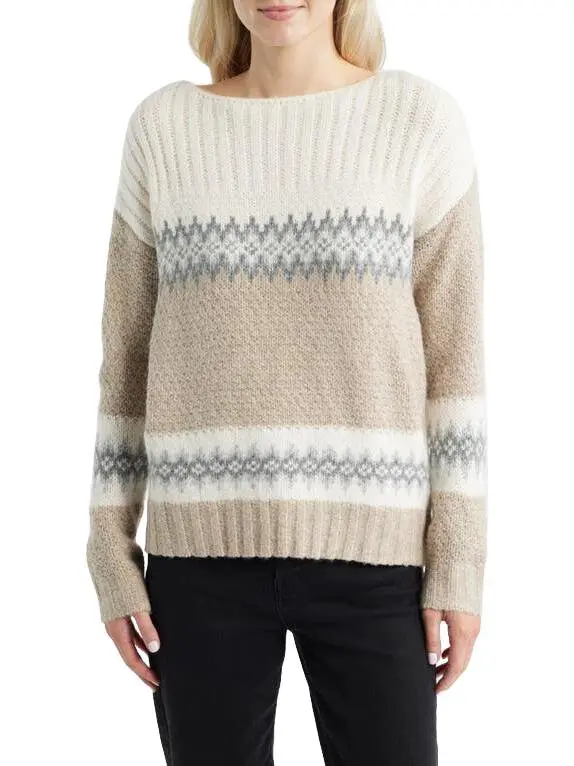 Lucky Brand Fair Isle Boat Neck Sweater - Oat Milk
