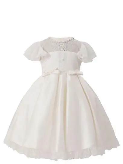 TULLEEN Lace-trim Puff Sleeve Satin Dress - Ivory