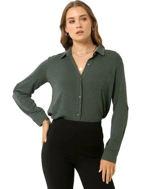 SINGLE STITCH Knit Button-up Shirt - Hunter Green