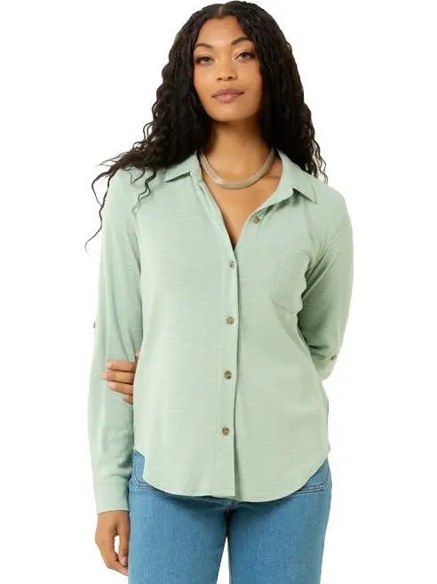 SINGLE STITCH Knit Button-up Shirt - Mint Green