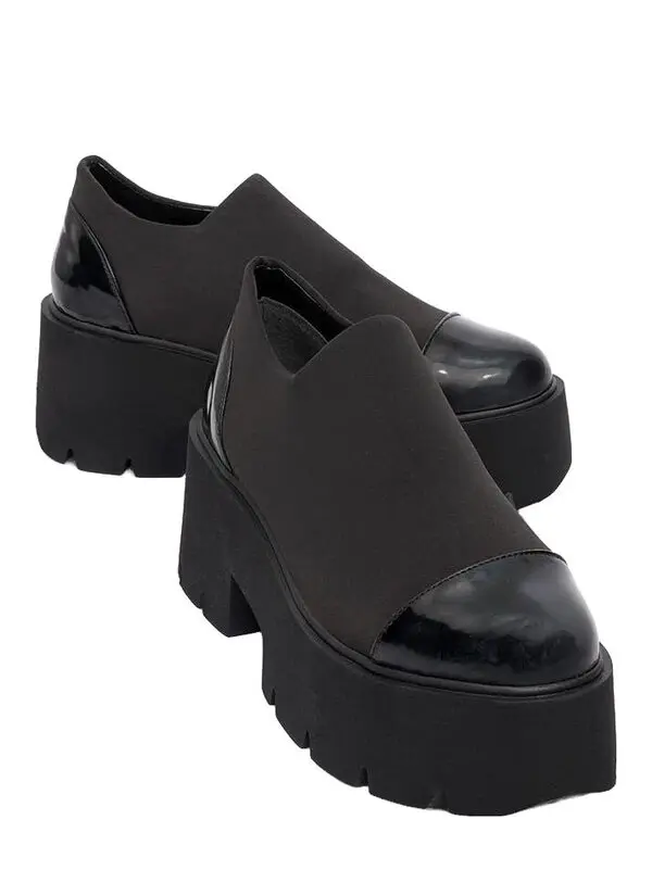 PROLOGUE SHOES Grena Platform Slip-on Shoes - Black Patent Faux Leather