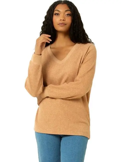 SINGLE STITCH Ribbed V-neck Sweater - Macaroon