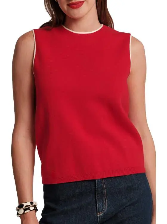 FRANCES VALENTINE Milano Stitch Colorblock Shell - Red/oyster