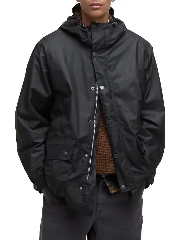 Barbour Tide Hooded Waxed Cotton Jacket - Black