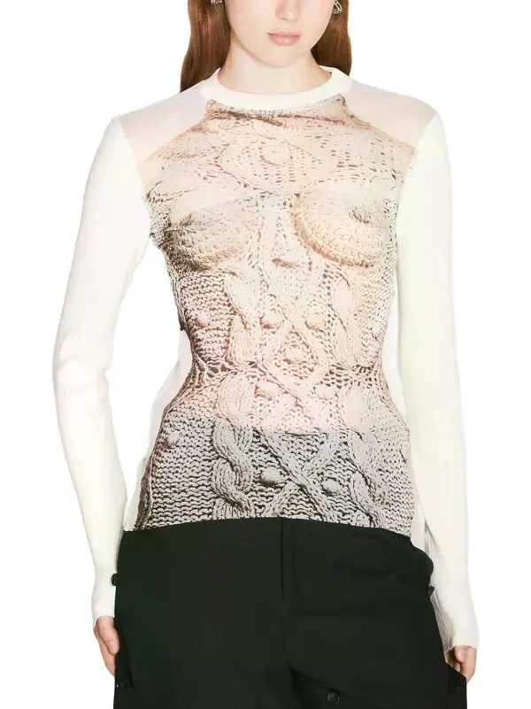 JEAN PAUL GAULTIER Graphic-print Mesh Top - Neutrals