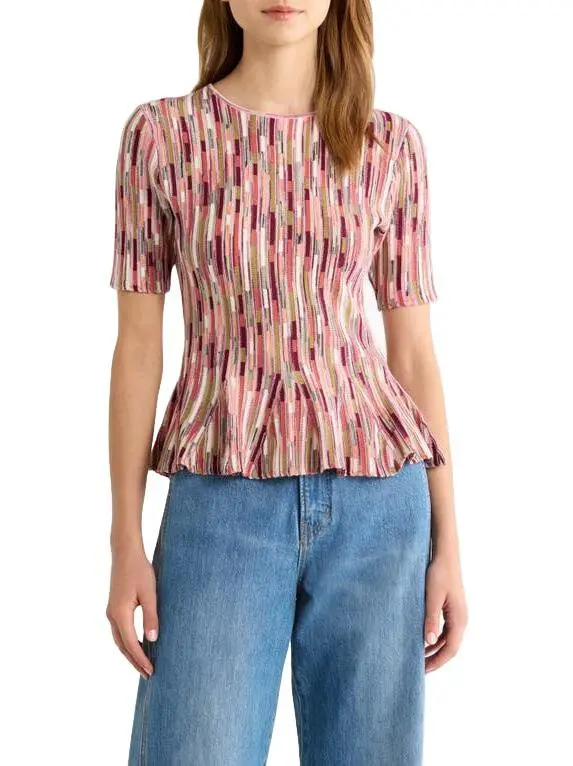 Ulla Johnson Samira Striped Short Sleeve Top - Rosewood