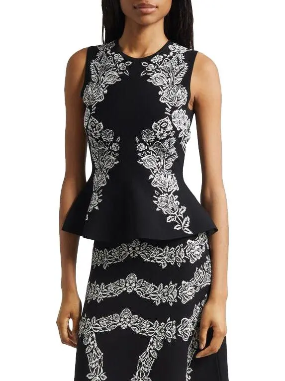 Ulla Johnson Vanna Floral Jacquard Peplum Tank - Noir