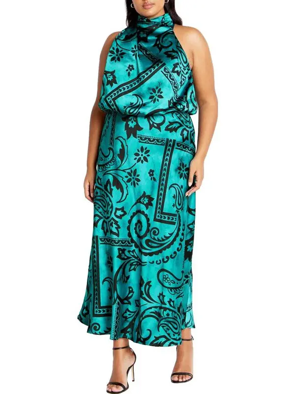 City Chic Elaine Print Sleeveless Maxi Dress - Turquoise/black Paisley