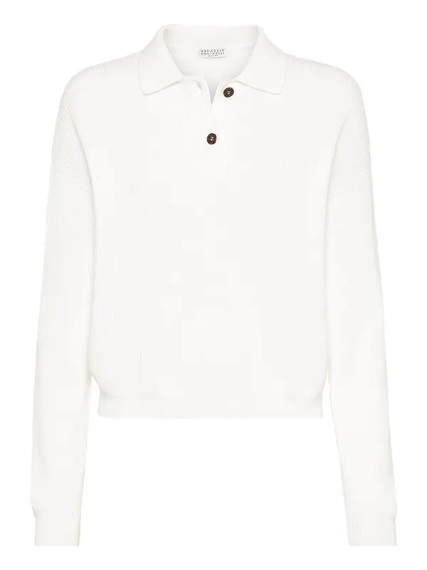 Brunello Cucinelli Cotton Long-sleeve Polo Shirt - White