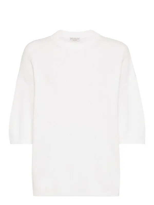 Brunello Cucinelli Cotton Cropped-sleeve Sweater - White