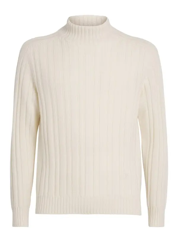 Isaia Cashmere Ribbed Mock-neck Sweater - Beige