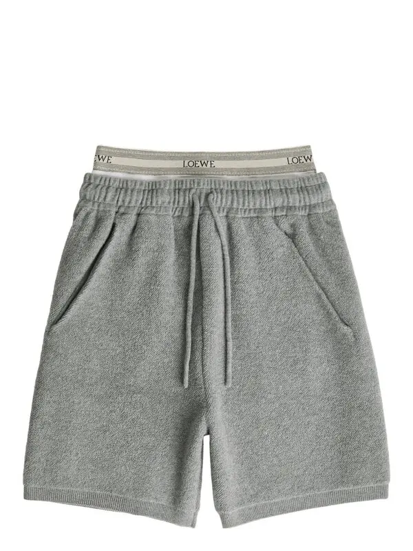 Loewe Logo-waistband Layered Wool-blend Shorts - Grey