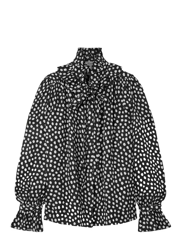 Chloé Polka-dot Silk-jacquard Blouse With Tie Detail - Black