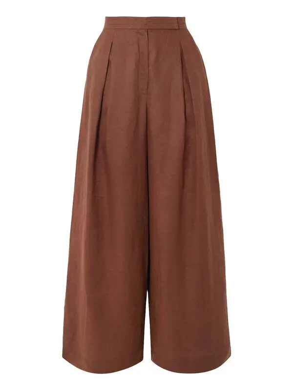 ANDRES OTALORA Desperate Pleated Linen Wide-leg Pants - Brown