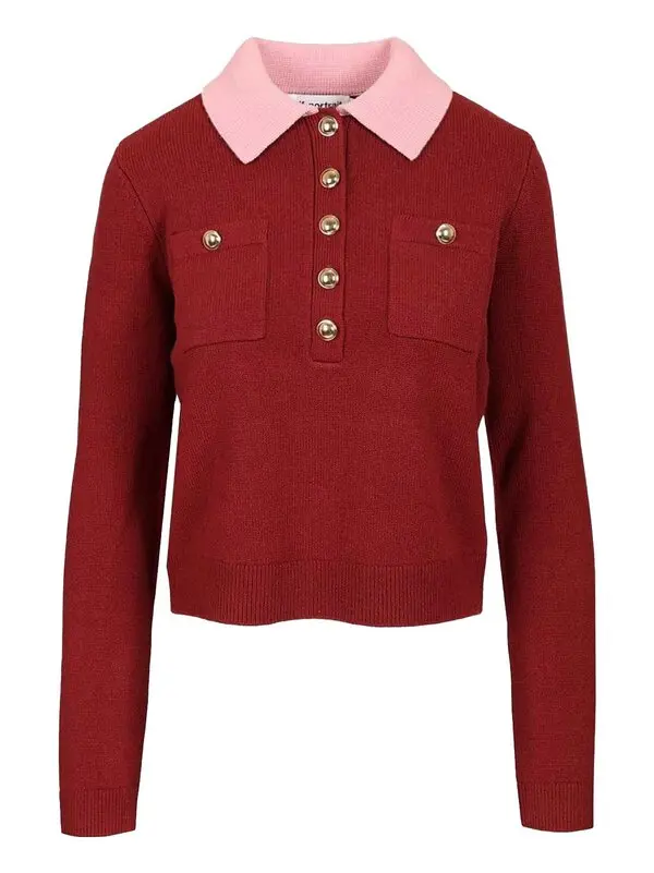 SELF-PORTRAIT Polo Cardigan - Bordeaux