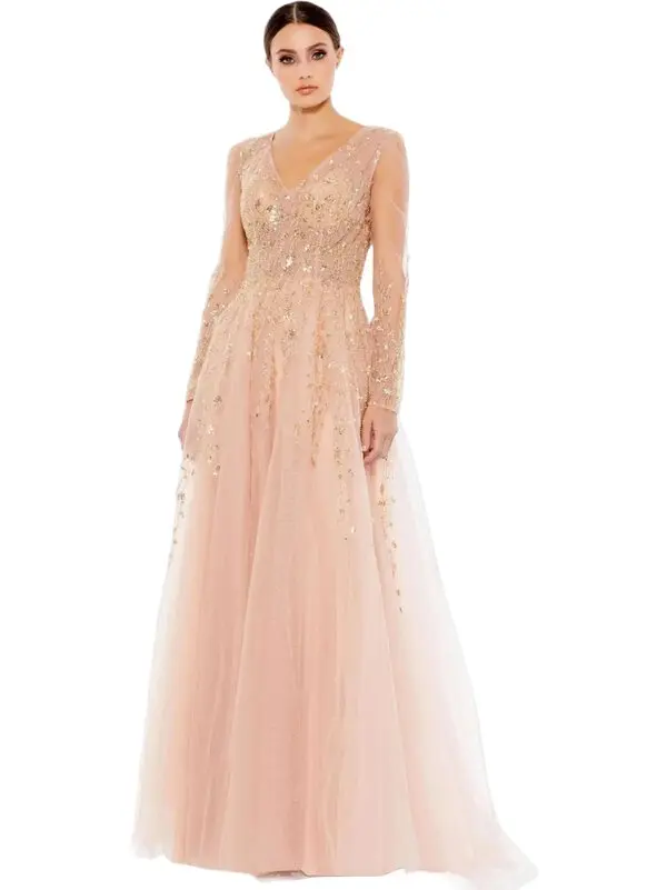 Mac Duggal Embellished V-neck A-line Gown - Pink