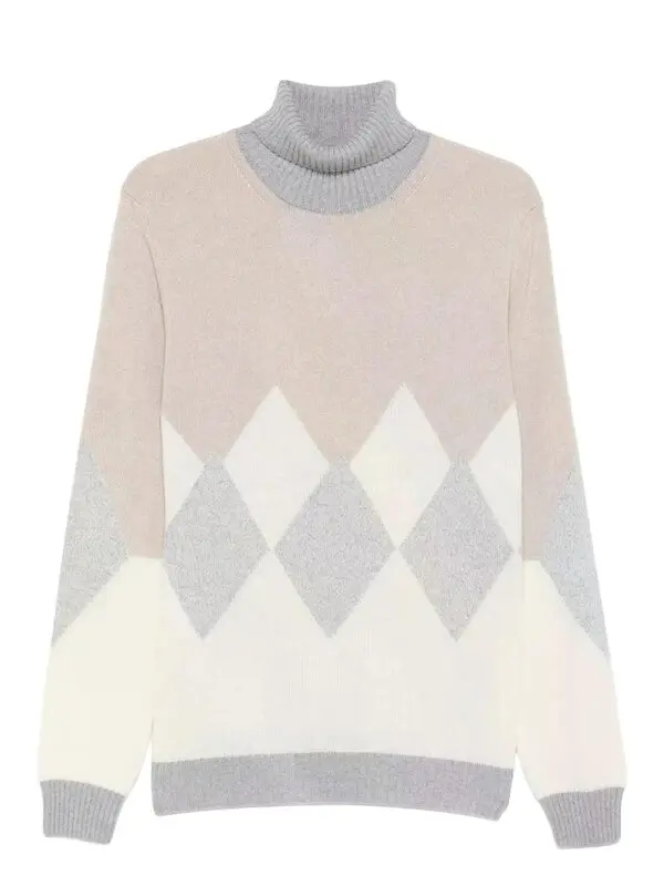 FERRANTE Diamond-pattern Roll-neck Sweater - Neutrals