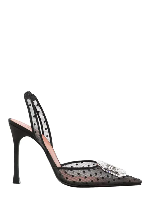 Amina Muaddi 110mm Camelia Lace Polka-dot Sling Pumps - Black