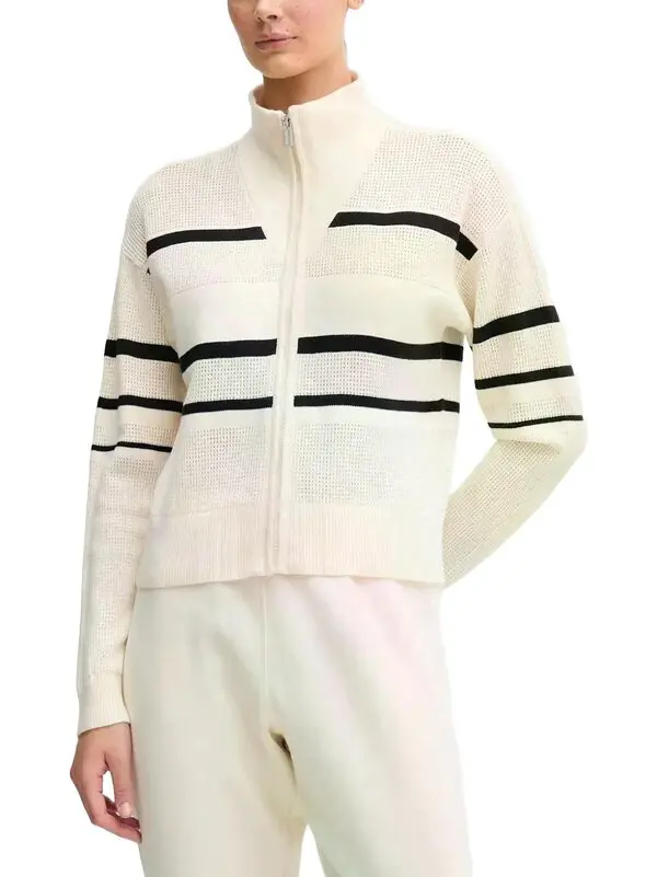 Dkny Striped Zip Cardigan - Neutrals