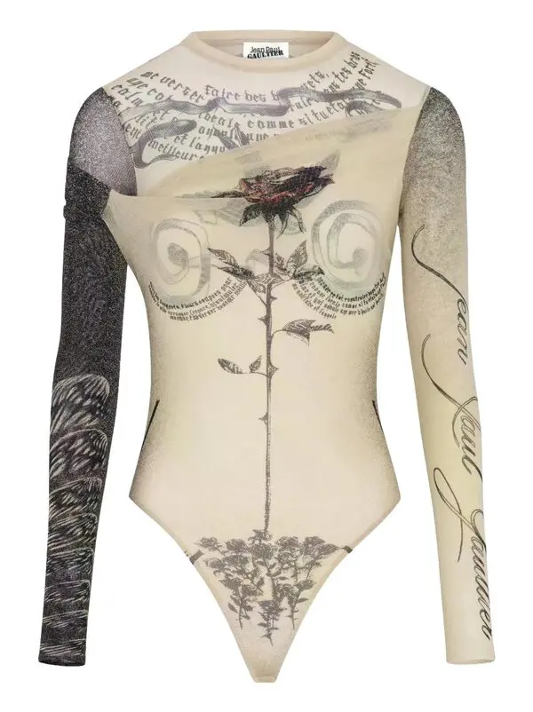 Jean Paul Gaultier Double Layer Printed Bodysuit - Neutrals