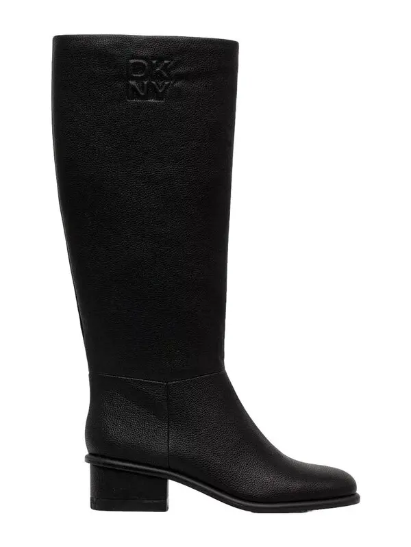 Dkny Embossed-logo Knee-high Boots - Black