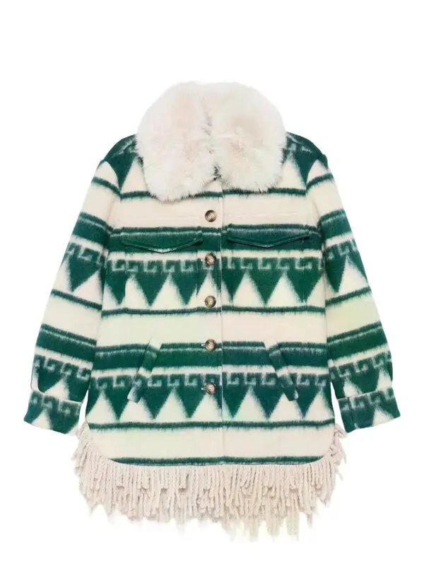AVA ADORE Faux Fur Fringe Trim Coat - Green