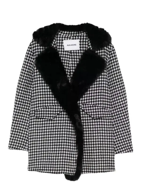 AVA ADORE Houndstooth Faux Fur Coat - Black