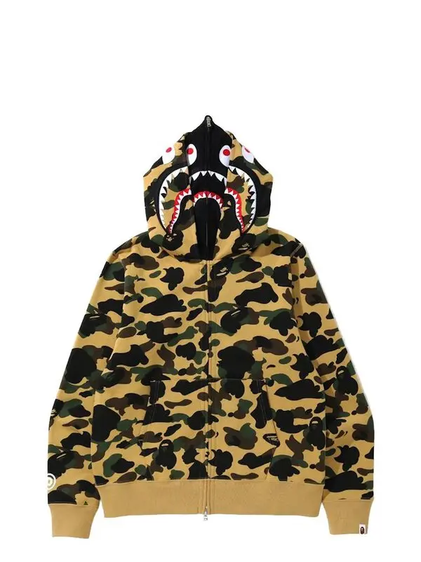BAPE 1st Camo Shark Full Zip Double Hoodie - Yellow