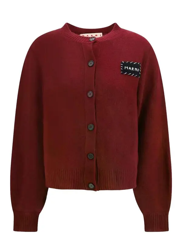 Marni Button-fastening Cardigan With Logo Patch - Red