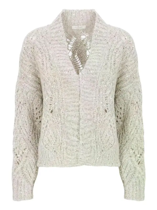 PANICALE Open-knit Sequined Cardigan - Neutrals