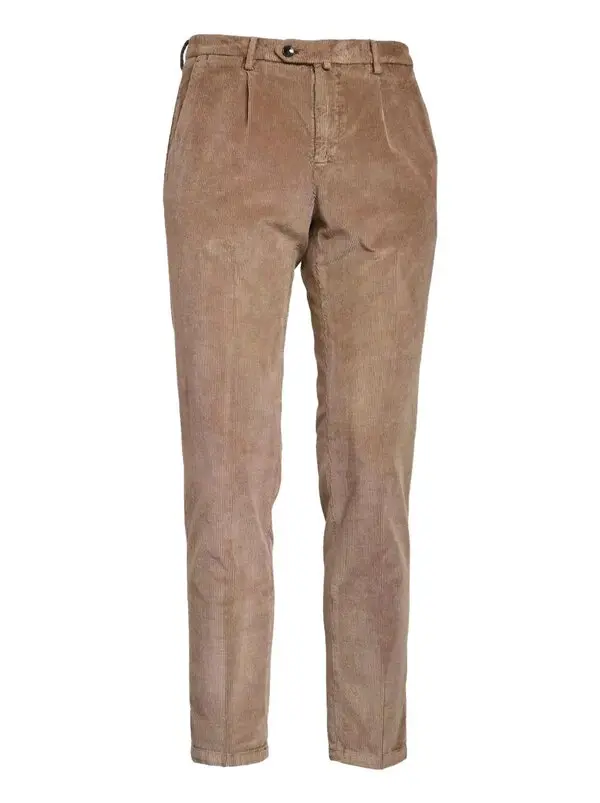 BRIGLIA 1949 Pleated-front Corduroy Trousers - Brown