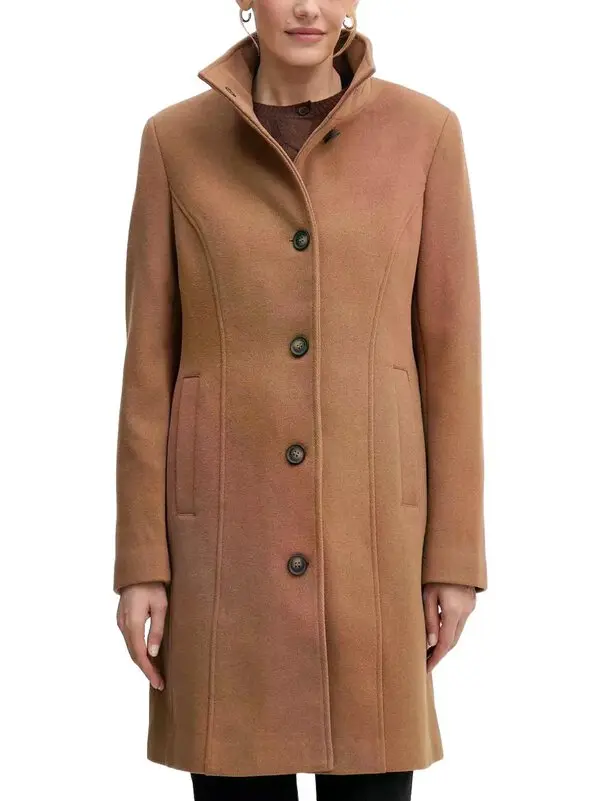 Dkny Button-front Funnel-neck Coat - Brown