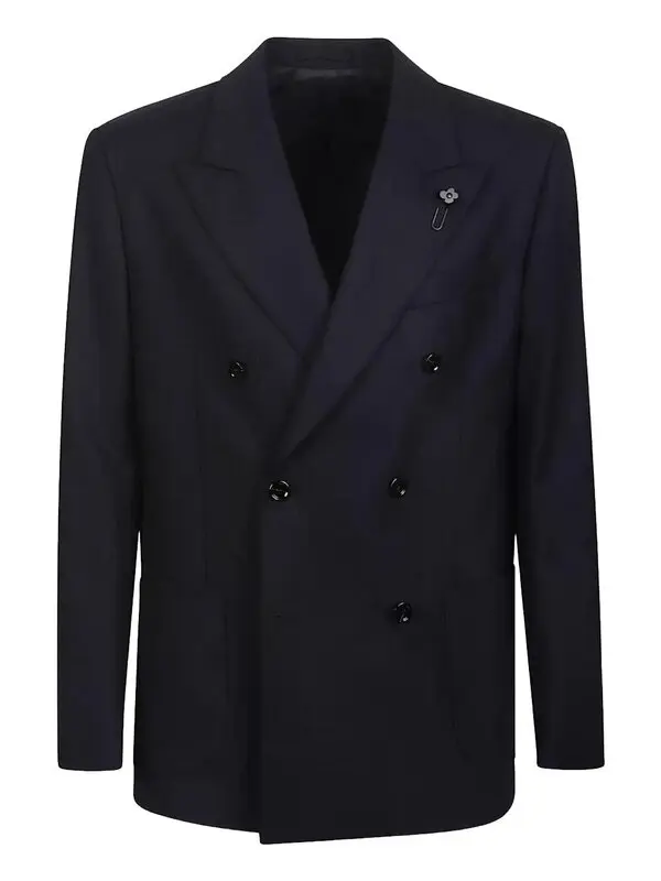LARDINI Double-breasted Wool Blazer - Blue