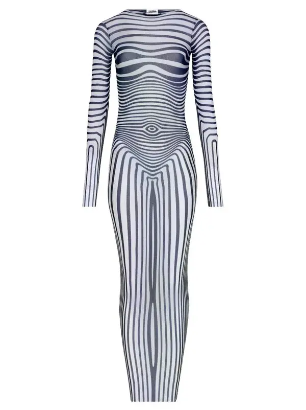 Jean Paul Gaultier Long-sleeved Morphing Stripes Maxi Dress - White