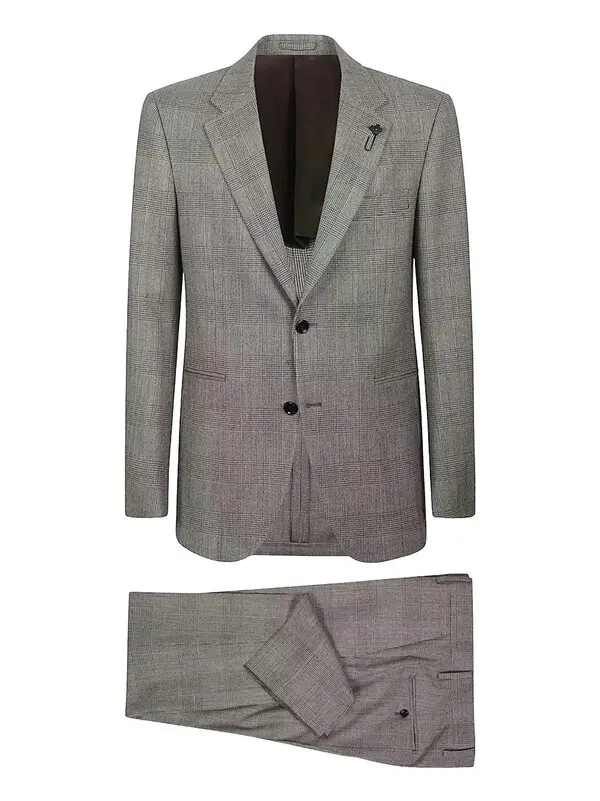 LARDINI Checked-pattern Single-breated Suit - Grey