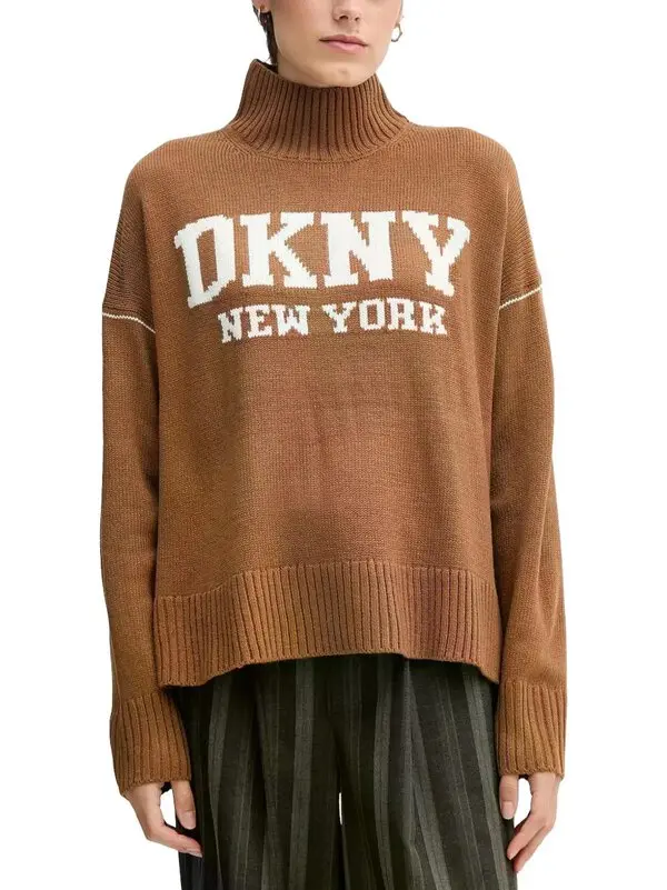 Dkny Logo Roll Neck Sweater - Brown
