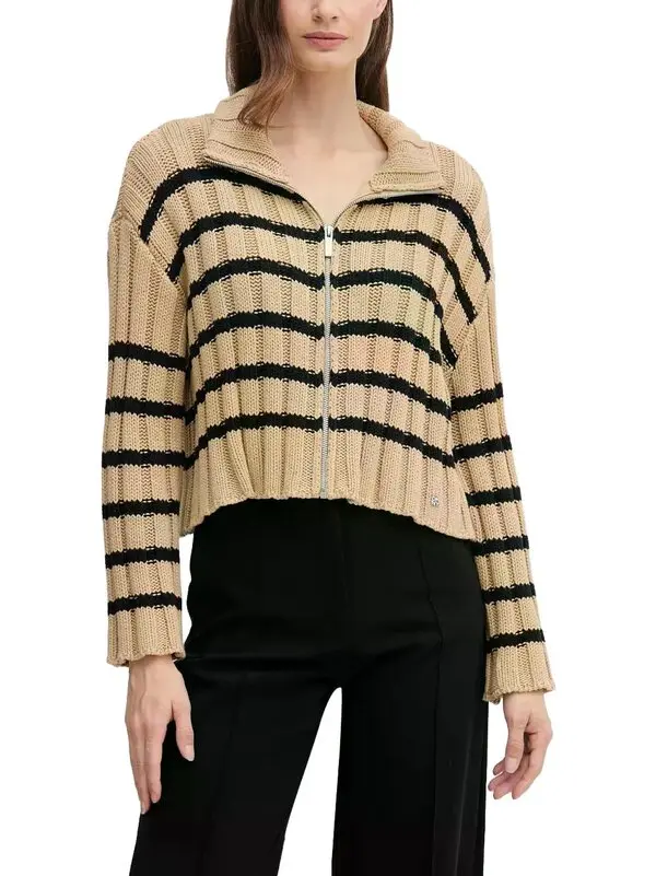 Dkny Striped Zip Cardigan - Brown